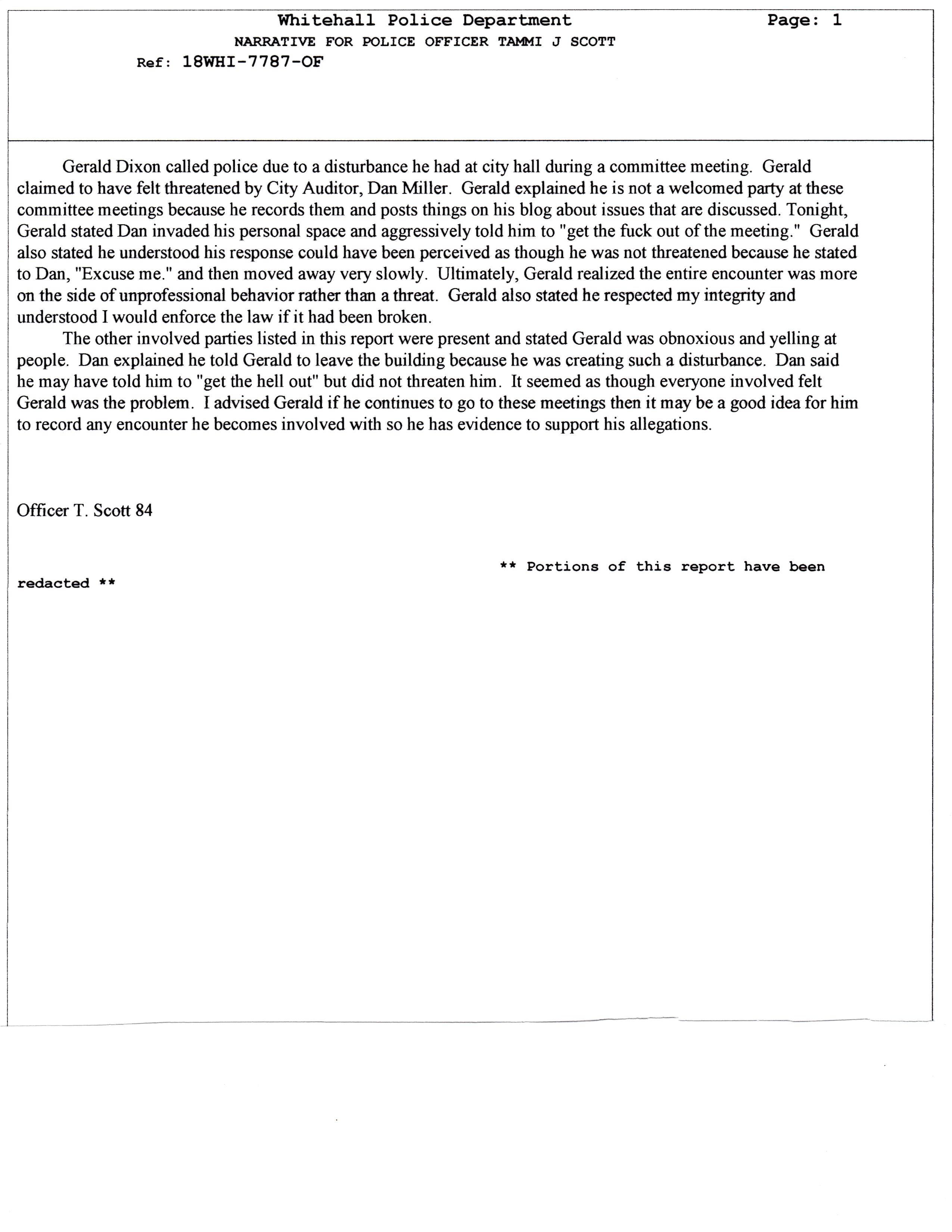 THE POLICE REPORT | Whitehall Watchblog